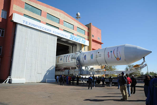 Spaceflight Now | Zenit | Land Launch rocket rolls out