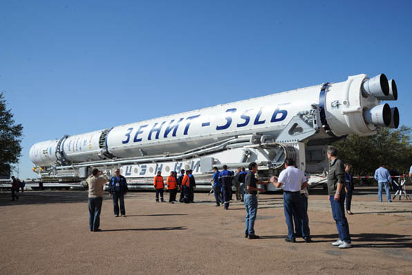 Spaceflight Now | Zenit | Land Launch rocket rolls out