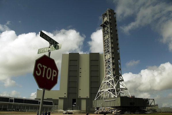 Spaceflight Now | Breaking News | Photos: Mobile launch tower heads for pad